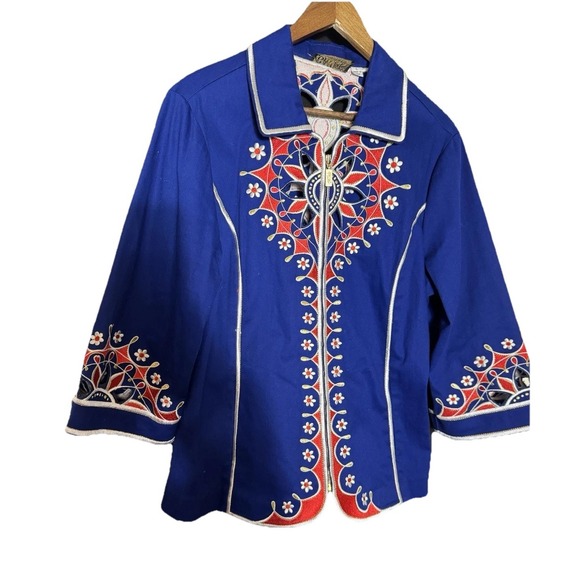 Bob Mackie | Jackets & Coats | Bob Macke Jacket Bluered Embroidery L ...